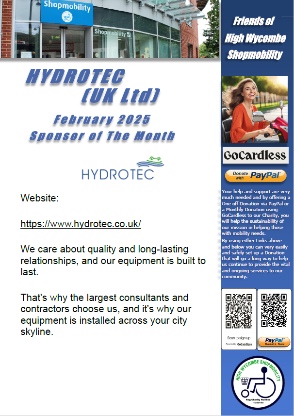 Sponsor of The Month February 2025 Hydrotec (UK) Ltd – Shop Mobility